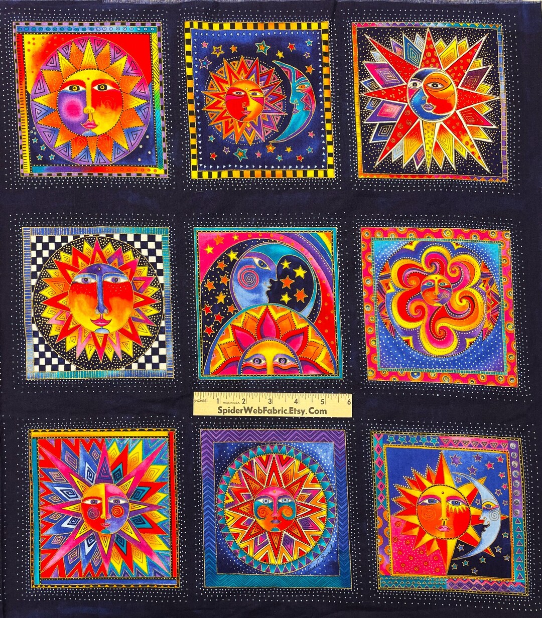 CELESTIAL DREAMS PANEL Fabric Laurel Burch Sun Moon Stars Night Sky ...