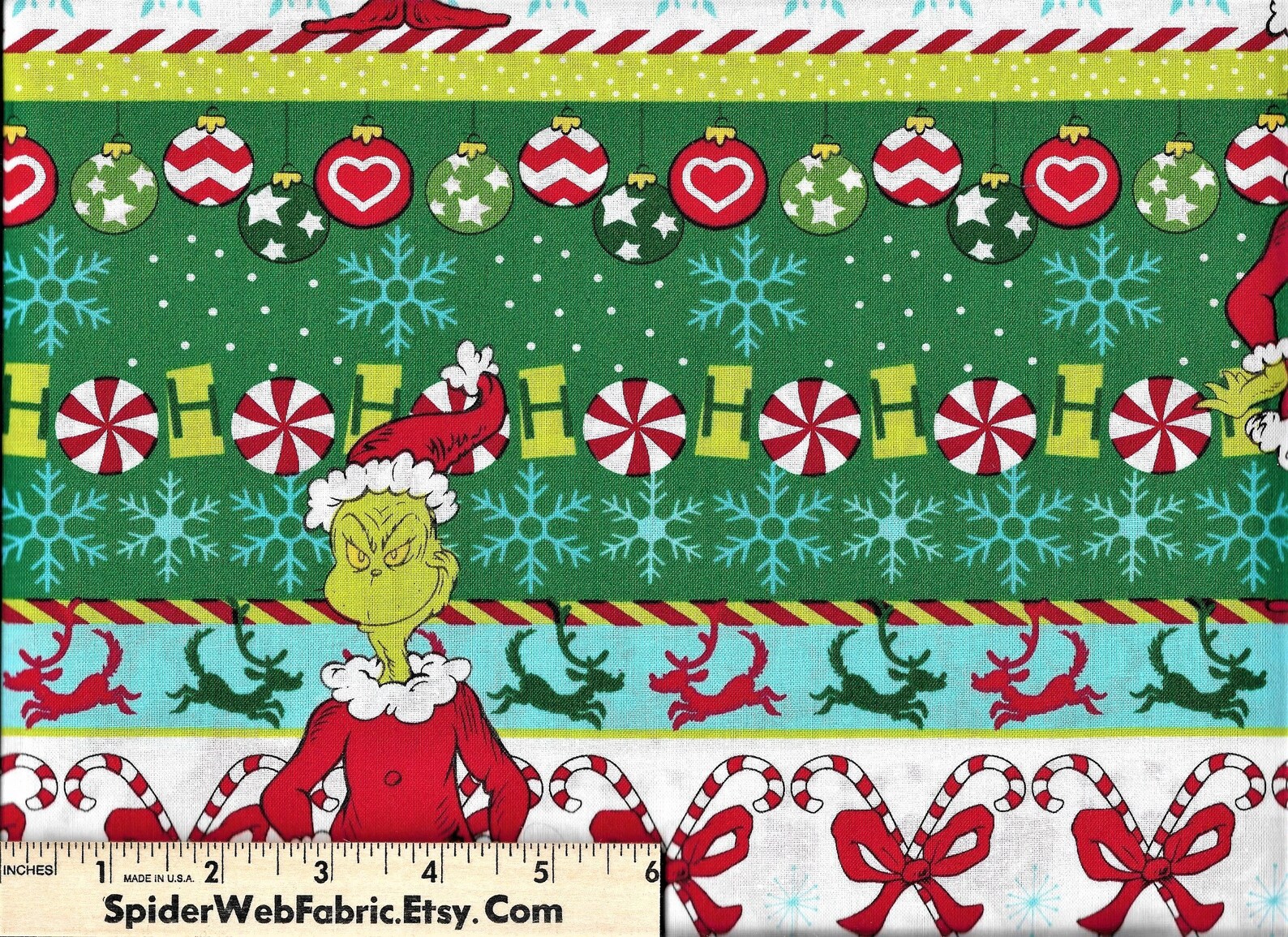 No 6 GRINCH BORDER Stripe Panel Fabric How the Grinch Stole Christmas ...