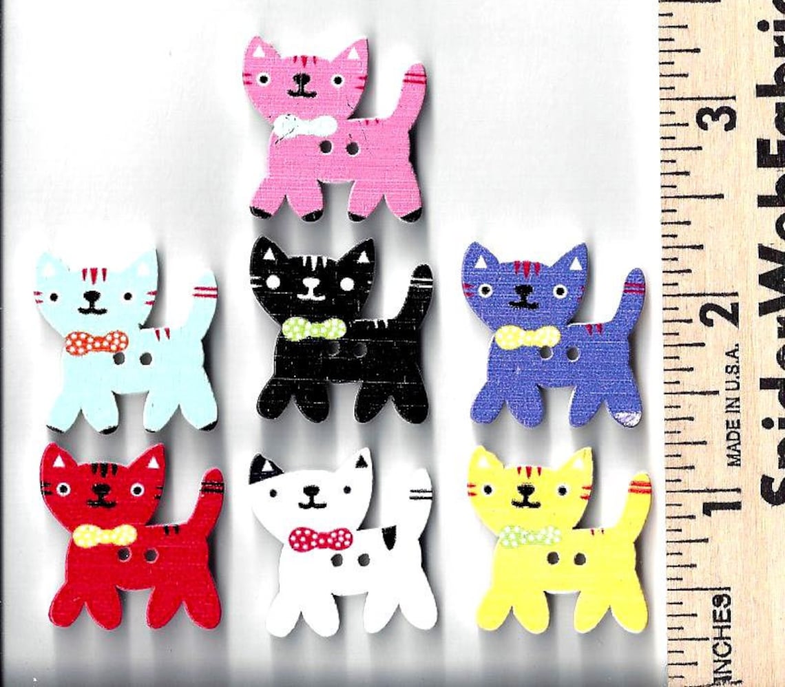 WOODEN WALKING CAT Buttons - Bowtie Kittys - Kittens - 2 Hole - Sew ...