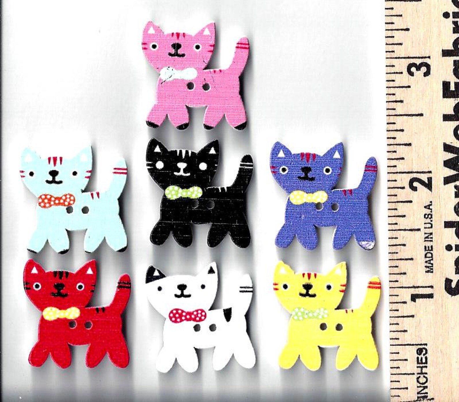 WOODEN WALKING CAT Buttons - Bowtie Kittys - Kittens - 2 Hole - Sew ...
