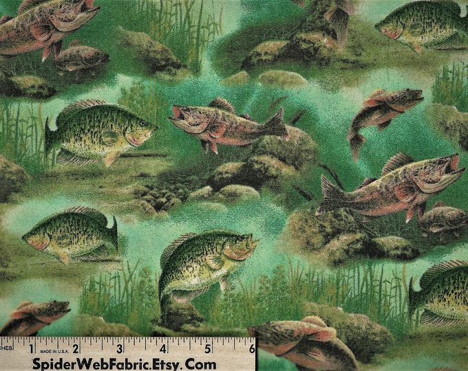 SOMETHING'S FISHY Fabric -bass Sports Fishermen Fisherman Fishing Ocean ...