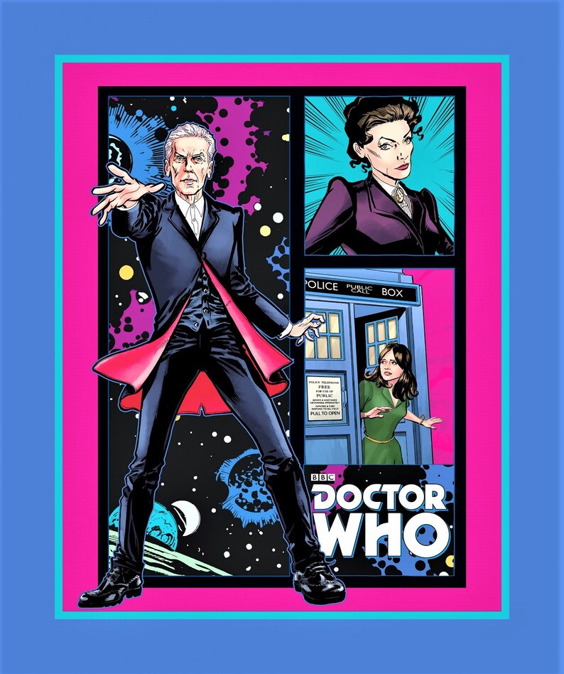 CP 58216 BBC Dr. Who Comic Telephone Box Booth Panel Fabric - Novelty ...