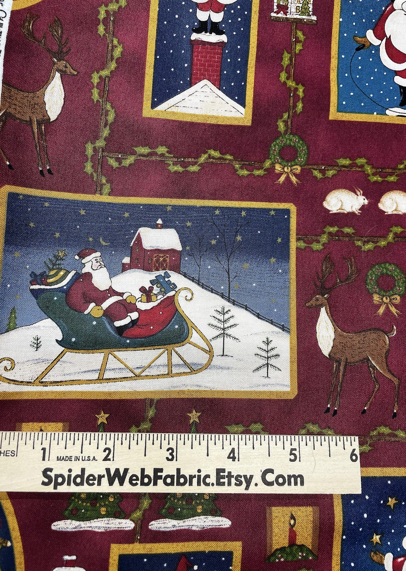 OLD FASHIONED CHRISTMAS Scenes Fabric Winter Village Santa Claus ...