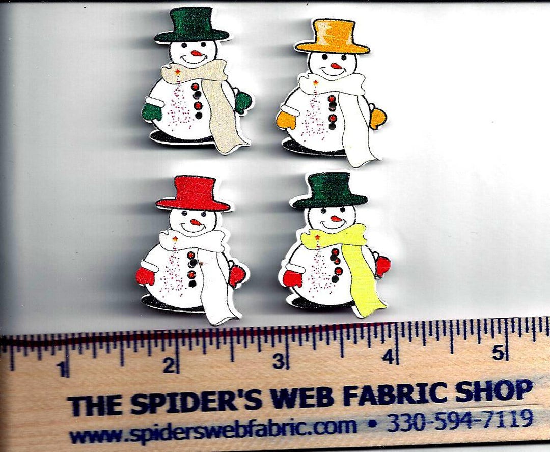 Wooden SNOWMAN Shaped BUTTONS - Snowmen W/ Hats & Scarves - Winter ...