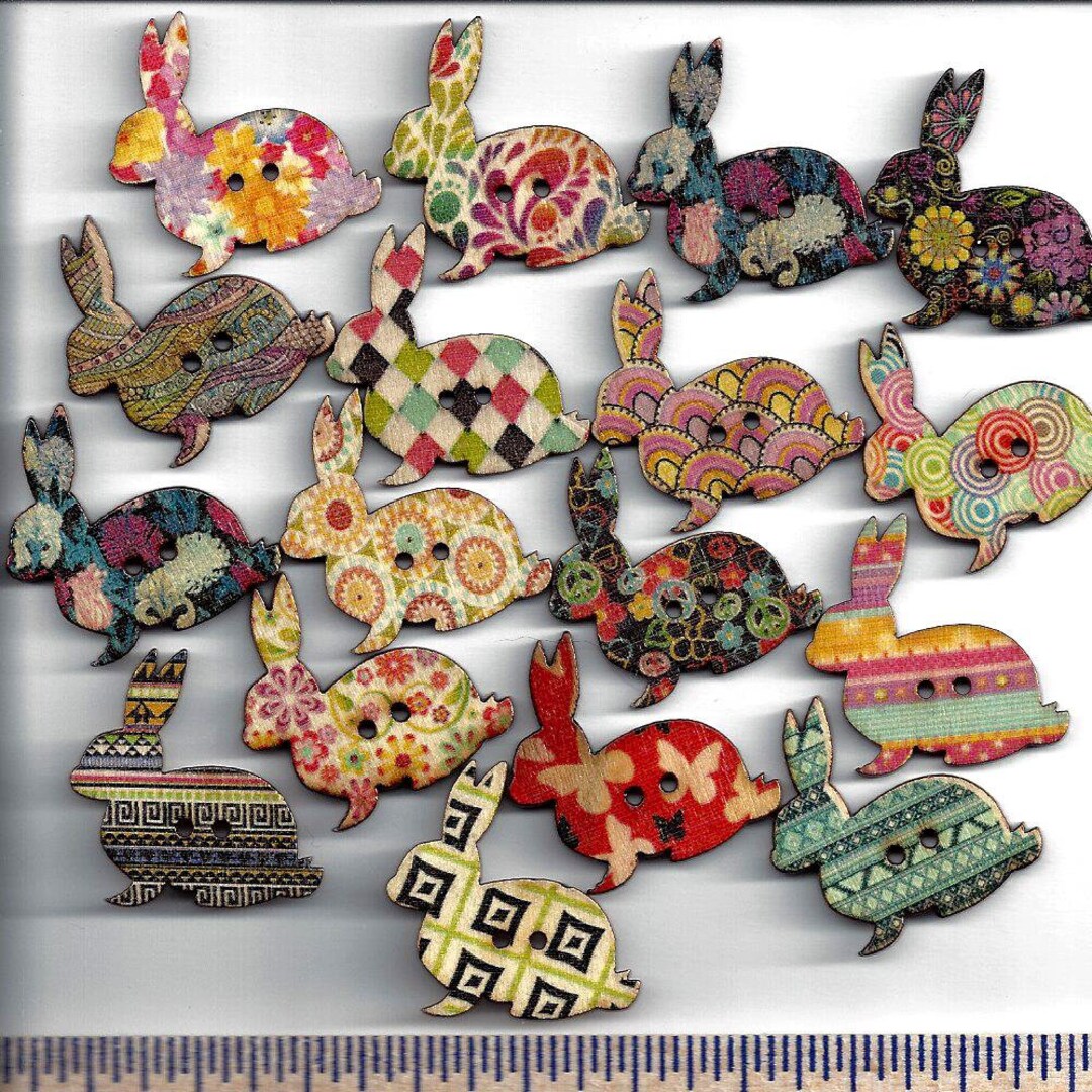 Patchwork Bunny Wooden Buttons Rabbits Shaped Wood Button ...
