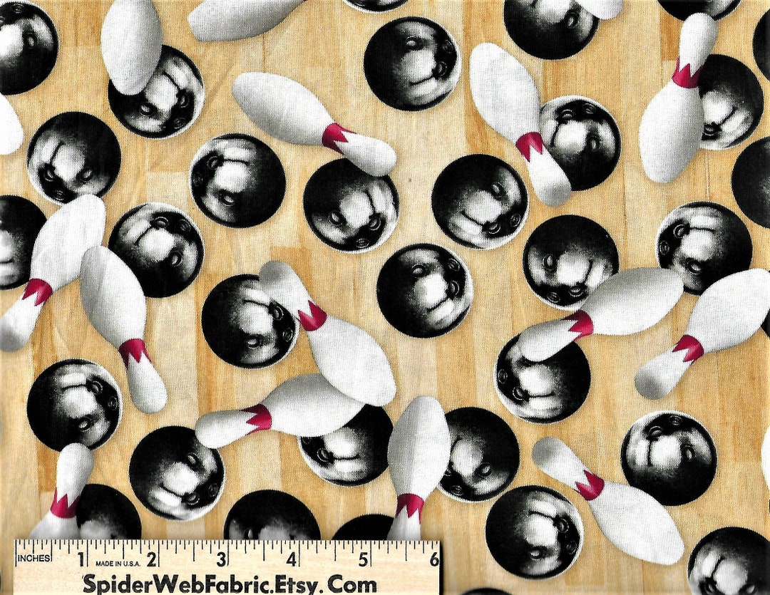 Bowling Pins & Balls Fabric Novelty Sports Print by Robert Kaufman 100% ...