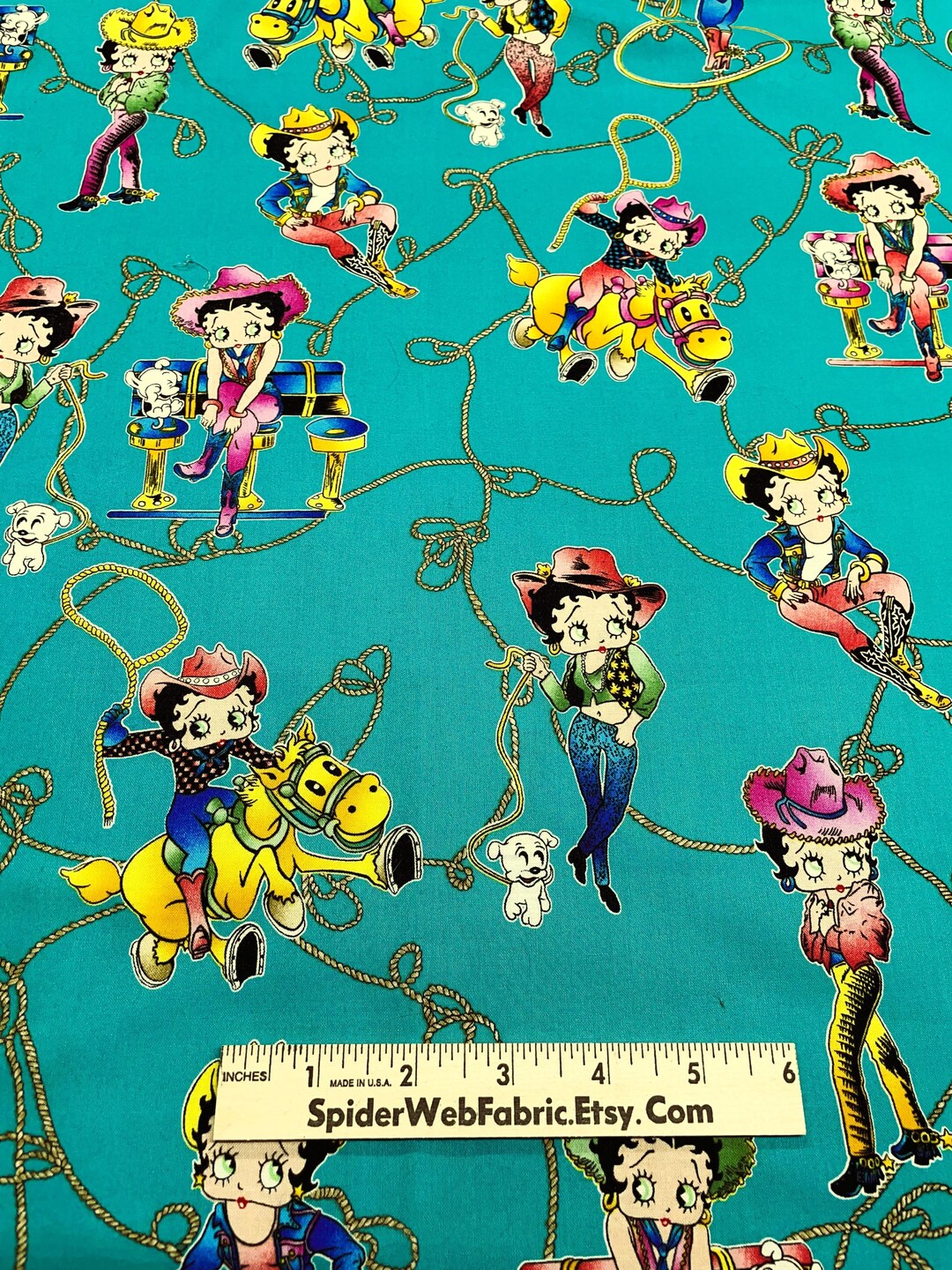 Vintage BETTY BOOP Cowgirl Fabric Western Cow Girl Novelty Cartoon 100% ...