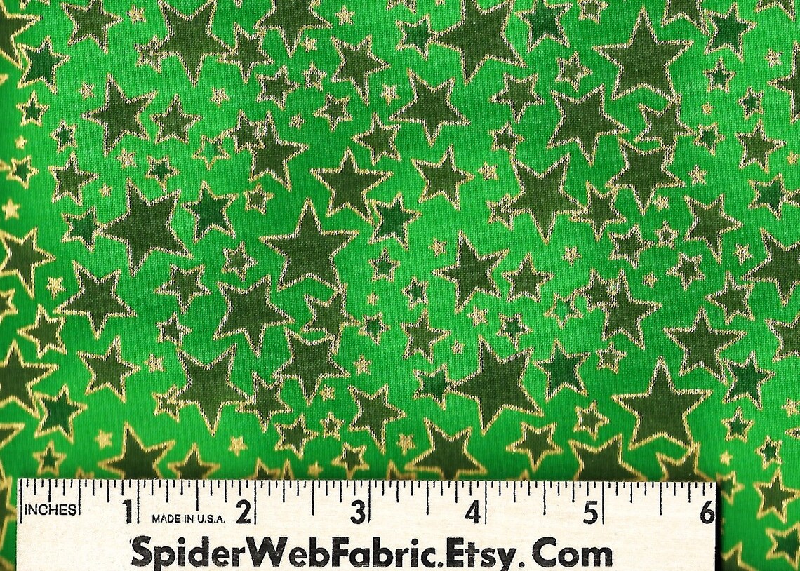EMERALD STARS W/ Gold Metallic Highlights Fabric Celestial | Etsy