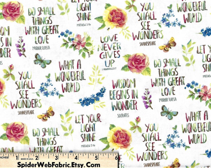 Inspirational Cotton Fabric: Garden Flowers, Bible Verses, Uplifting ...