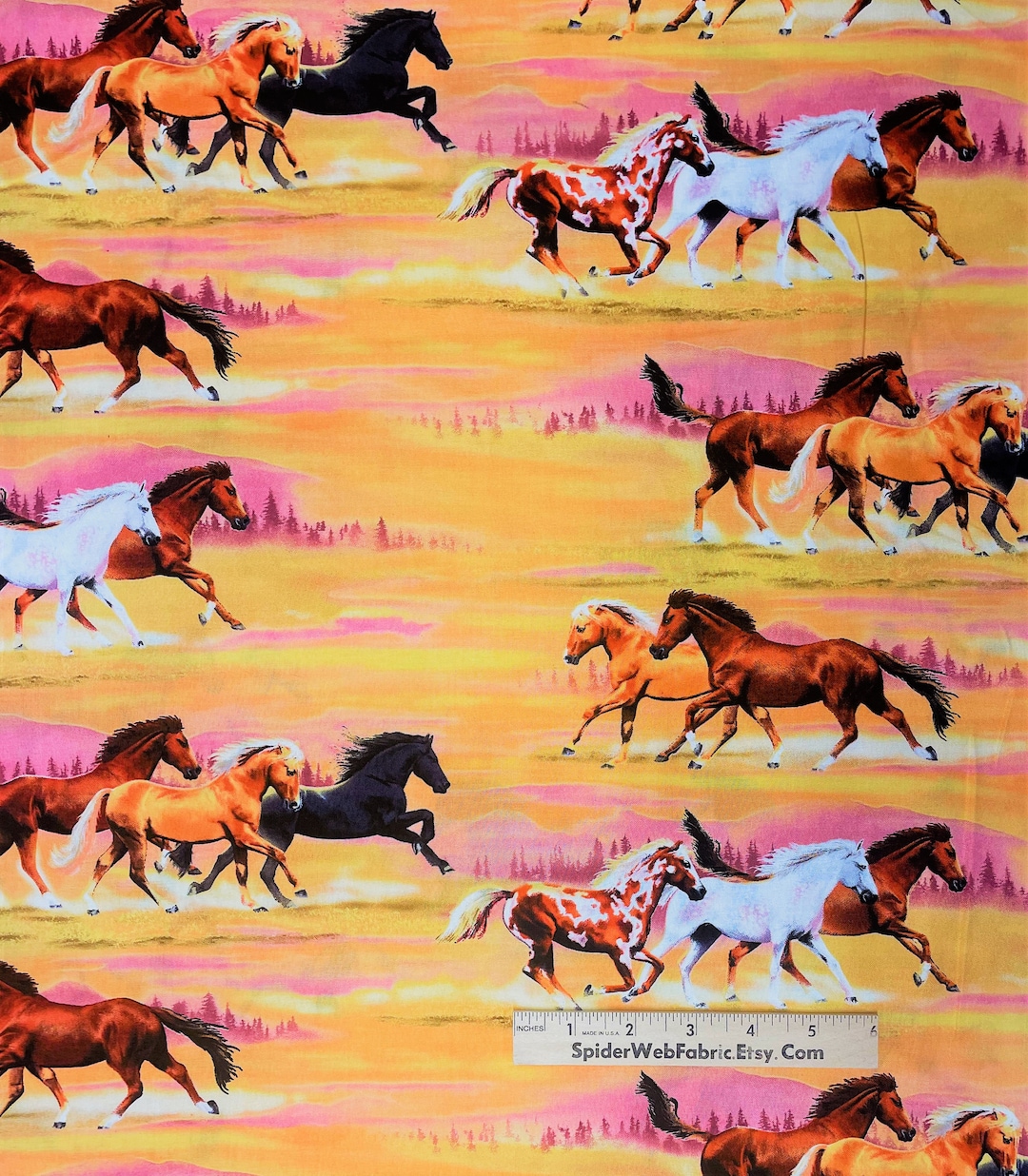 DESERT HORSES RUNNING Fabric - Stallions Mares Western Wild Animals by ...