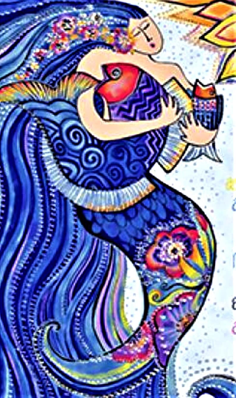 Laurel Burch Sea Goddess Fabric Panel - Mermaid - Metallic Silver ...