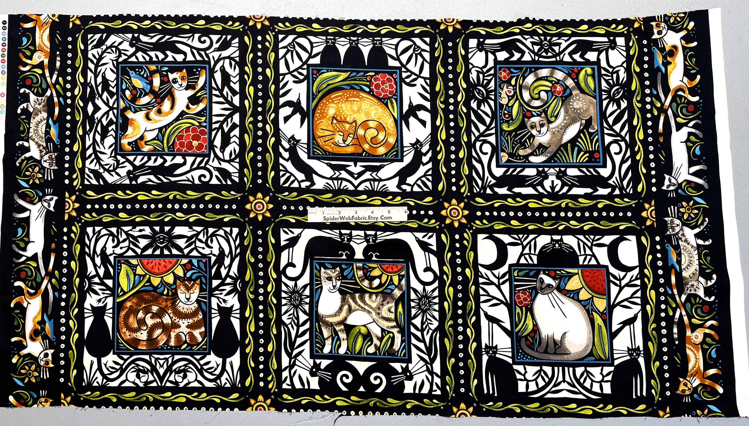 CATKIN PANEL - Siamese - Tabby - Calico Cats in Squares Panel Measures ...