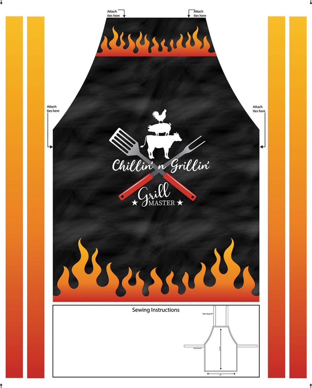 GRILLIN' & Chillin" Apron Panel Fabric Cookout Grill Master Kitchen Cut ...