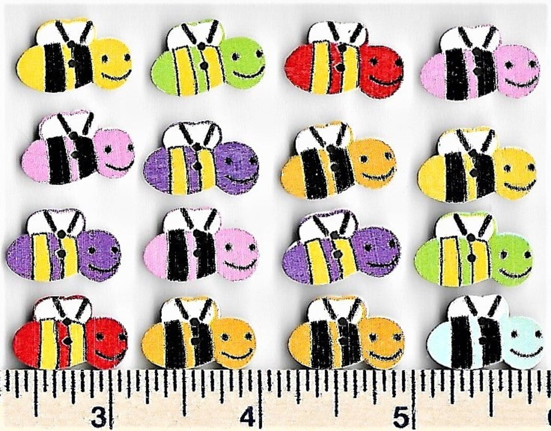 Wooden BEES Buttons - Bee Wood Shaped Buttons Multi-colored ...