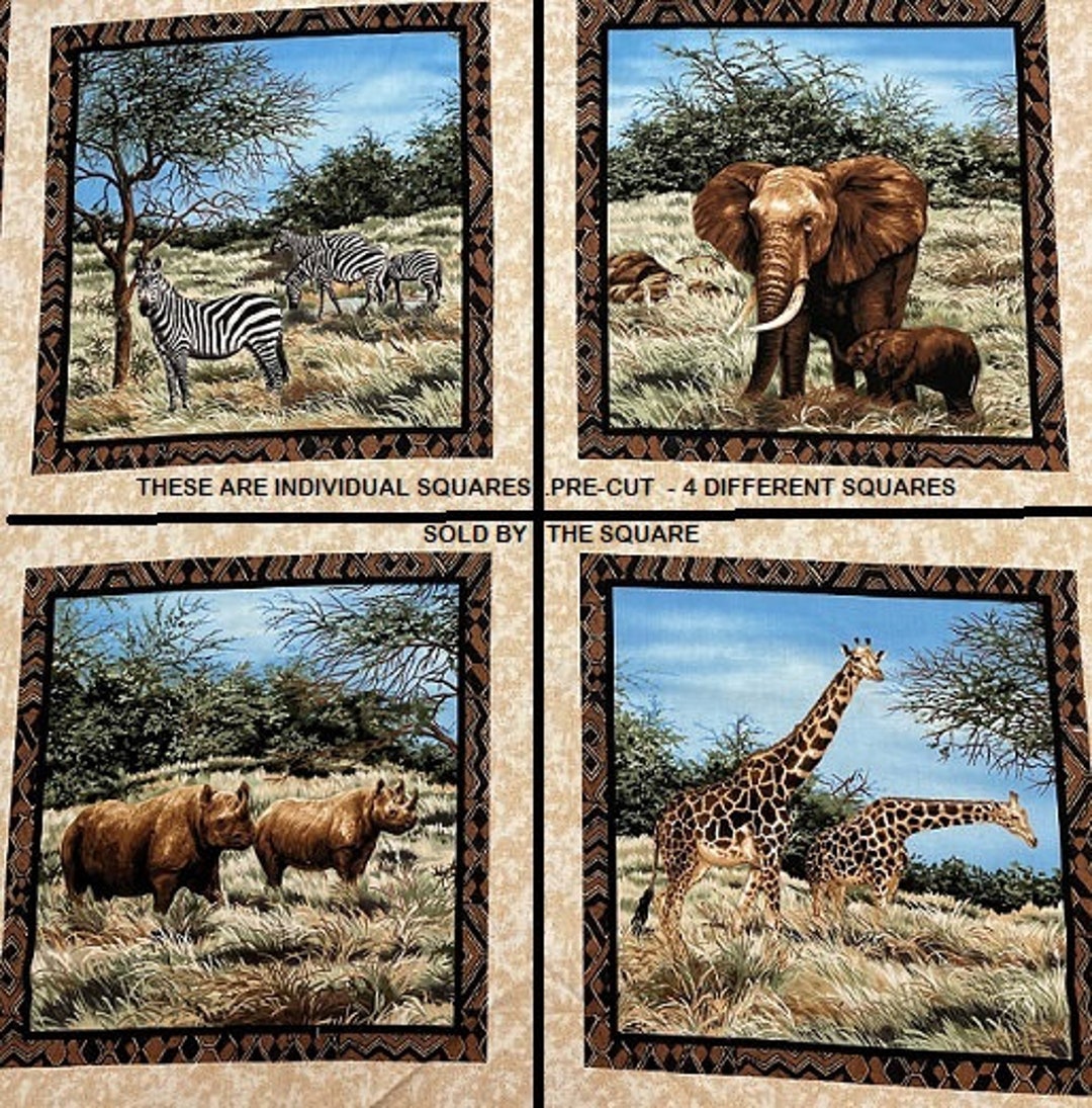 Jungle Animal Squares Fabric -4 Different Squares Giraffe Zebra ...