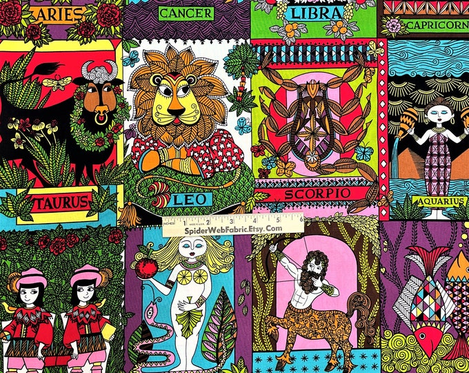 Vintage STAR SIGNS - ZODIAC Fabric - Astrology Horoscope Alexander ...