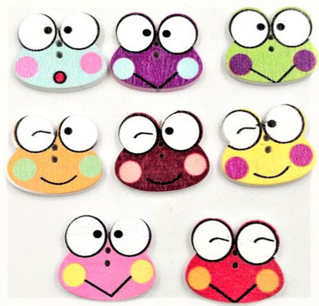 WOODEN FROG HEADS Shaped Buttons - Bug Eyed Frogs - Embellishments ...