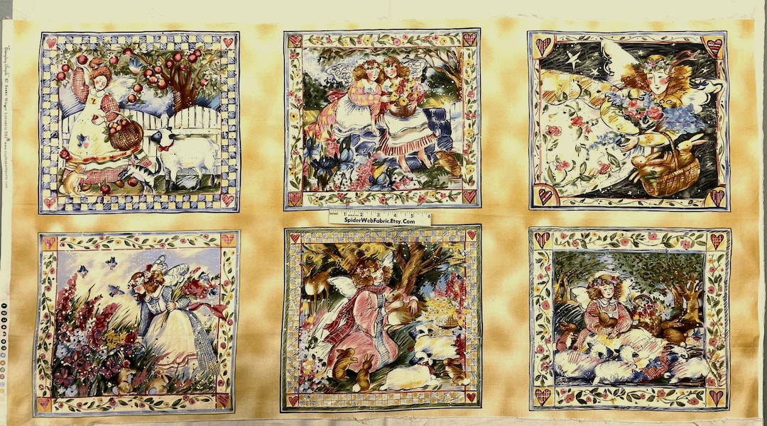 EVERYDAY ANGELS Panel Fabric -6 Different Quilt Block Squares - Door ...