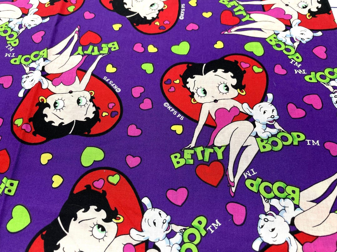 Vintage BETTY BOOP & Her Dog Bimbo Fabric on Purple W/ Hearts Licensed ...