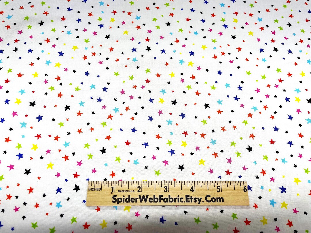 PARTY STARS Fabric - Rainbow Stars on White - Celestial - Sky - Blender ...