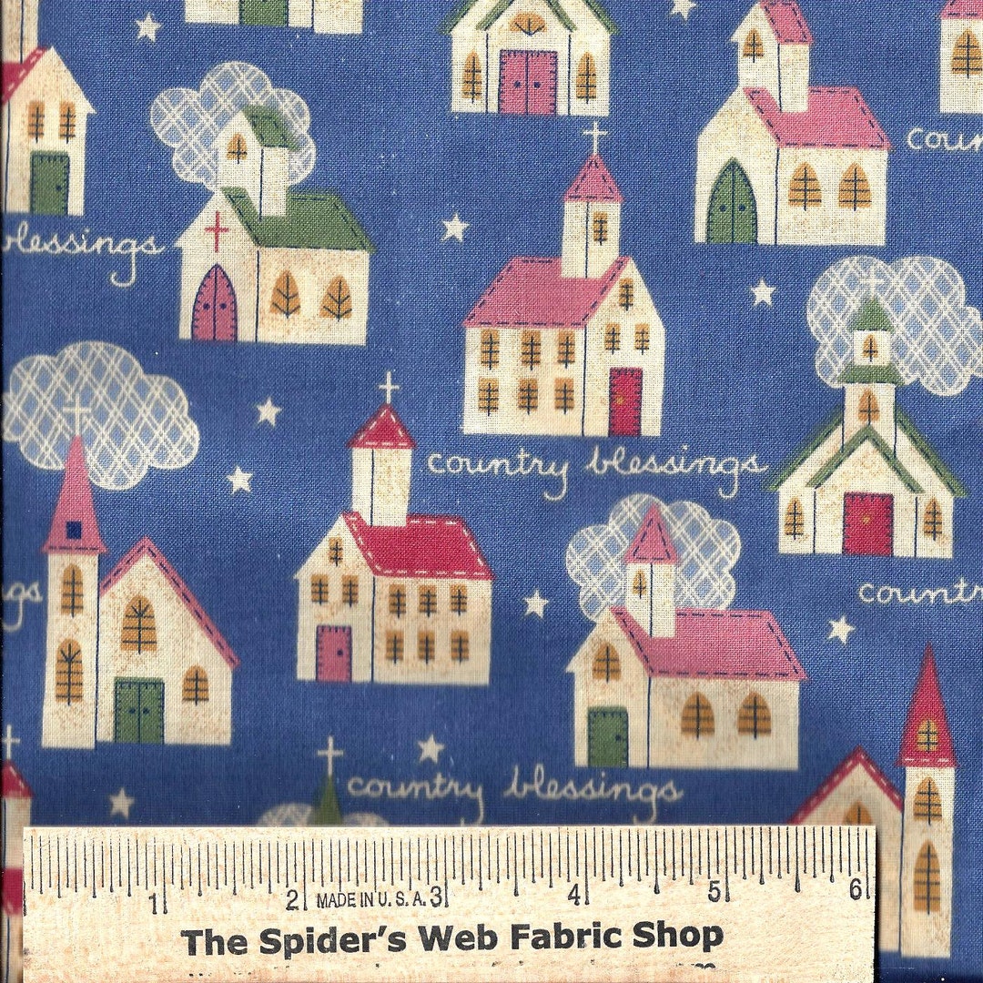 COUNTRY CHURCHES Christian Fabric From 1995 - 100% Cotton - Quilt Shop ...