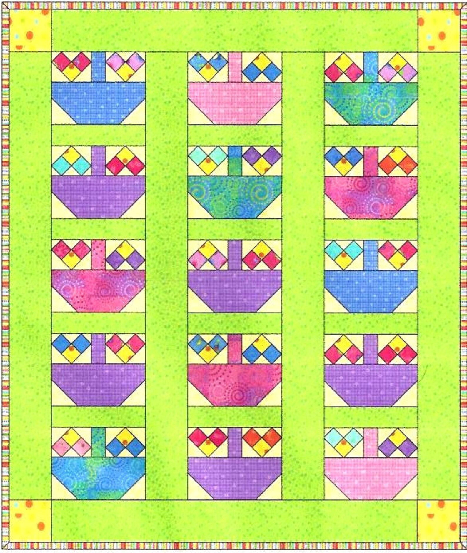 0500 - A TISKET A TASKET Easter Egg Basket Scrap Fabric Quilt or ...