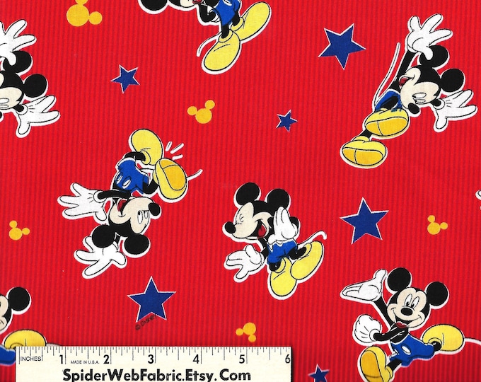 MICKEY MOUSE Fabric Disney Cartoon Red Stripe Stars Licensed Novelty ...