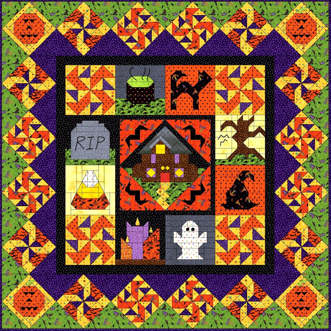 HAUNTED HALLOWEEN Block Pattern Make This FUN Pieced Halloween Quilt ...