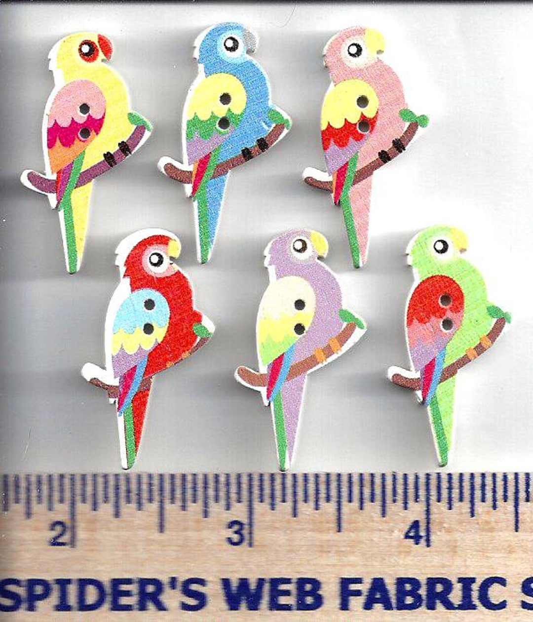 Wooden PARROT BIRD BUTTONS - 2 Hole - Sew Thru Painted Tropical Birds ...