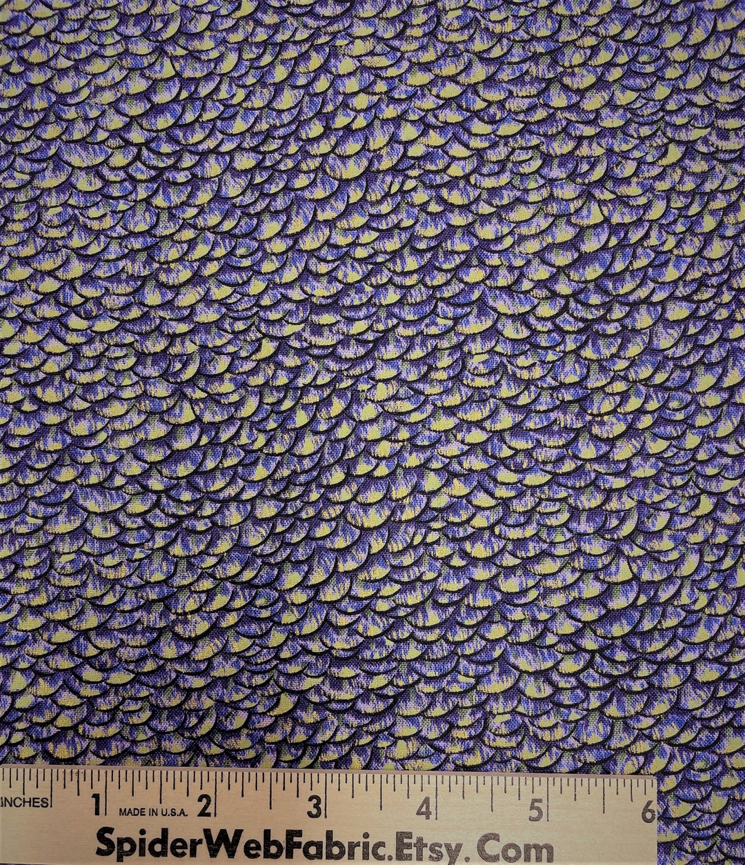 FISH SCALES Fabric - Blue Purple With Gold Metallic Sparkles - Bird ...
