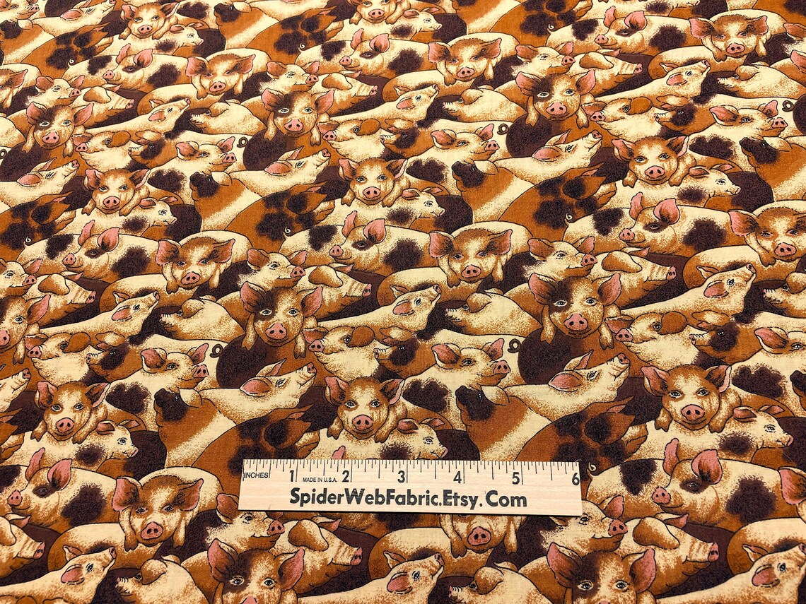 PIG CROWD- Pigs Fabric - Farm Animals Spotted Hogs - Barnyard - Ham ...