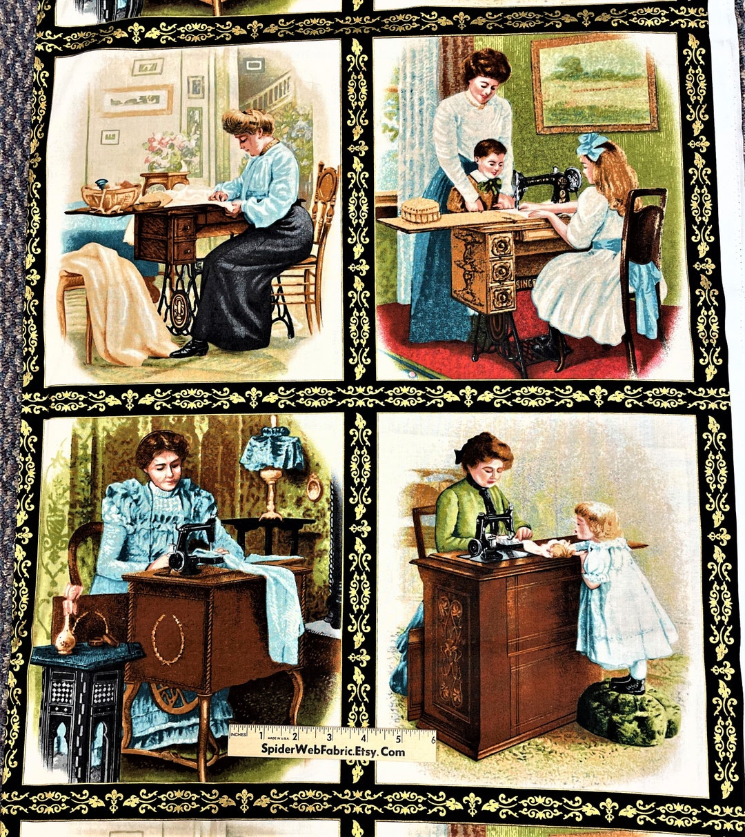 SEWING With SINGER PANEL 4 Sqs. Blocks Robt Kaufman Old Fashioned ...