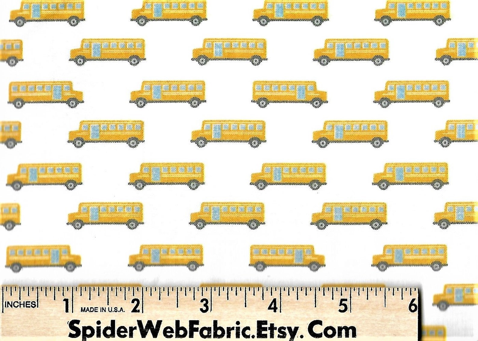 BACK to SCHOOL Fabric Yellow School Bus School Buses in Rows Vehicles ...