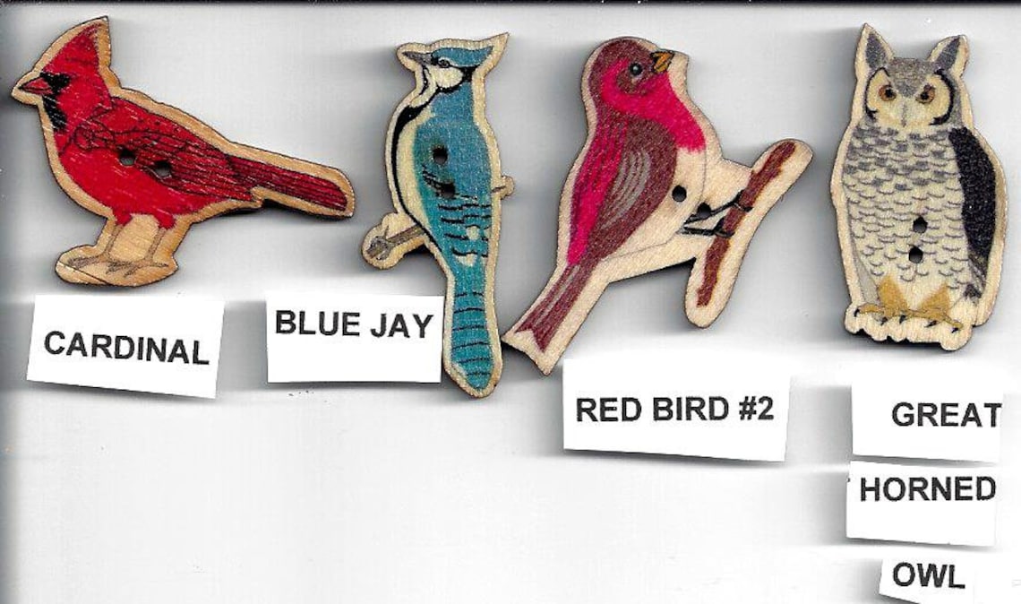 WOODEN Assorted BIRD BUTTONS 2 Hole Sew Through Painted - Etsy