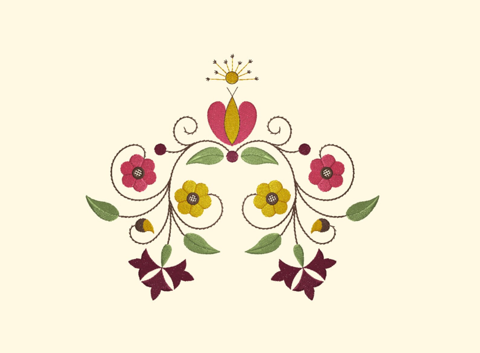 Kashubian Floral Design 4P Scroll Vines, Sunshine in 2 Sizes: Dst, Exp ...