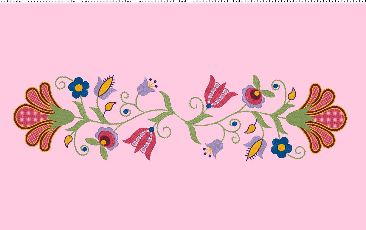 Kaszubian Floral Border Design With Palmeta 2M in 2 Sizes: 3.75x7" and ...