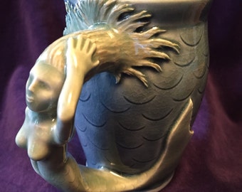Ceramic Mermaid With Sea Turtles on Beach Design 11oz Mug, Light Blue ...