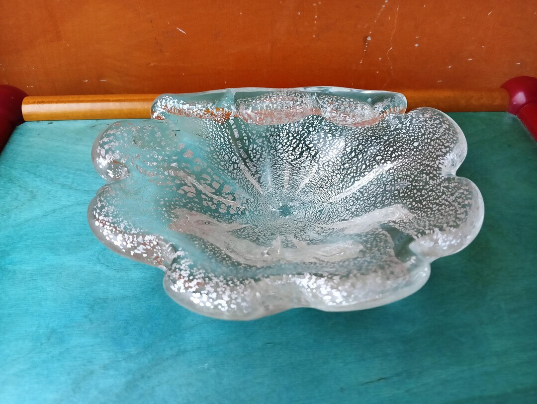 Murano Shell Glass Sommerso Glass Flakes Silver Centerpiece Formia ...