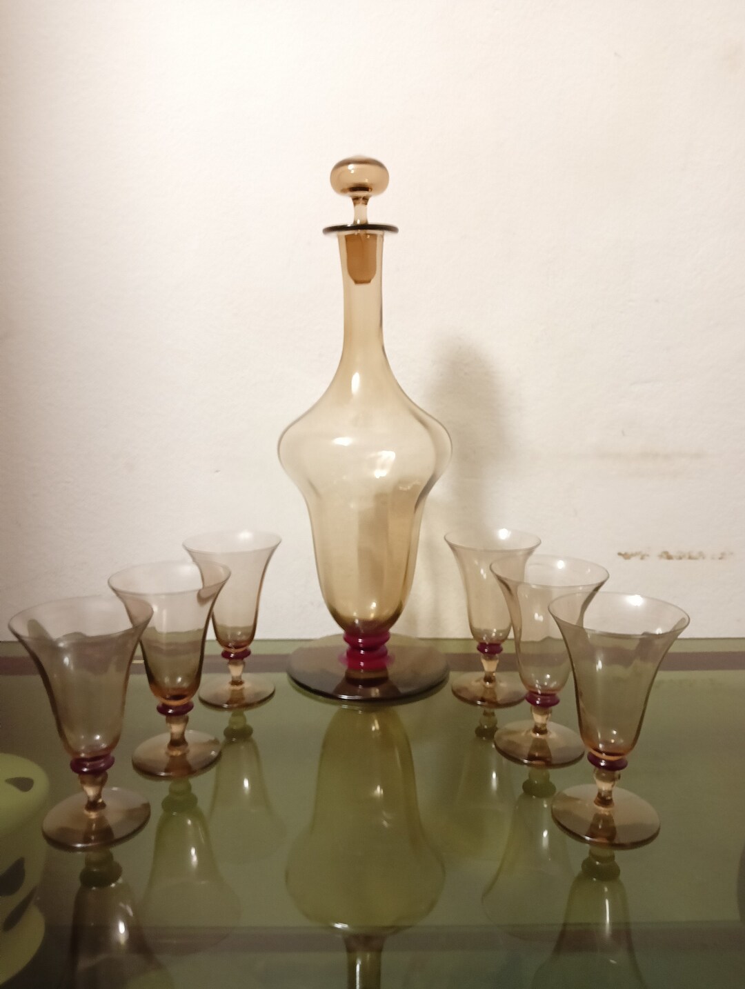 Murano Blown Glass Service of Glasses With Bottle Rosolio Liqueur ...