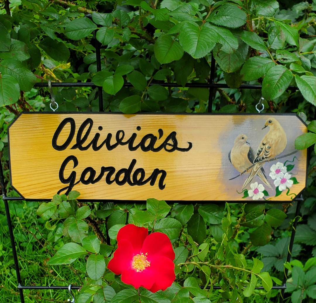 Hand Carved Morning Doves Garden Sign: Painted Cedar Wood - Etsy