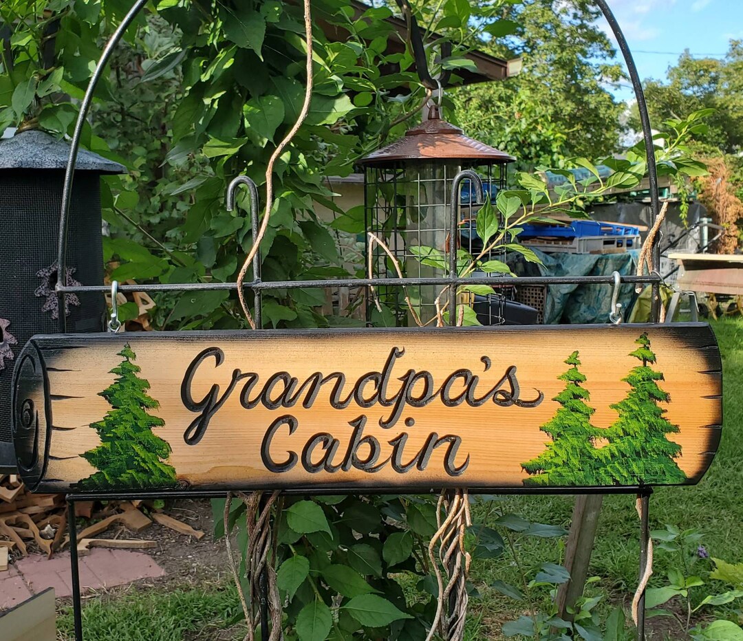Custom Carved Cedar Wood Cabin Sign With Pine Trees - Etsy