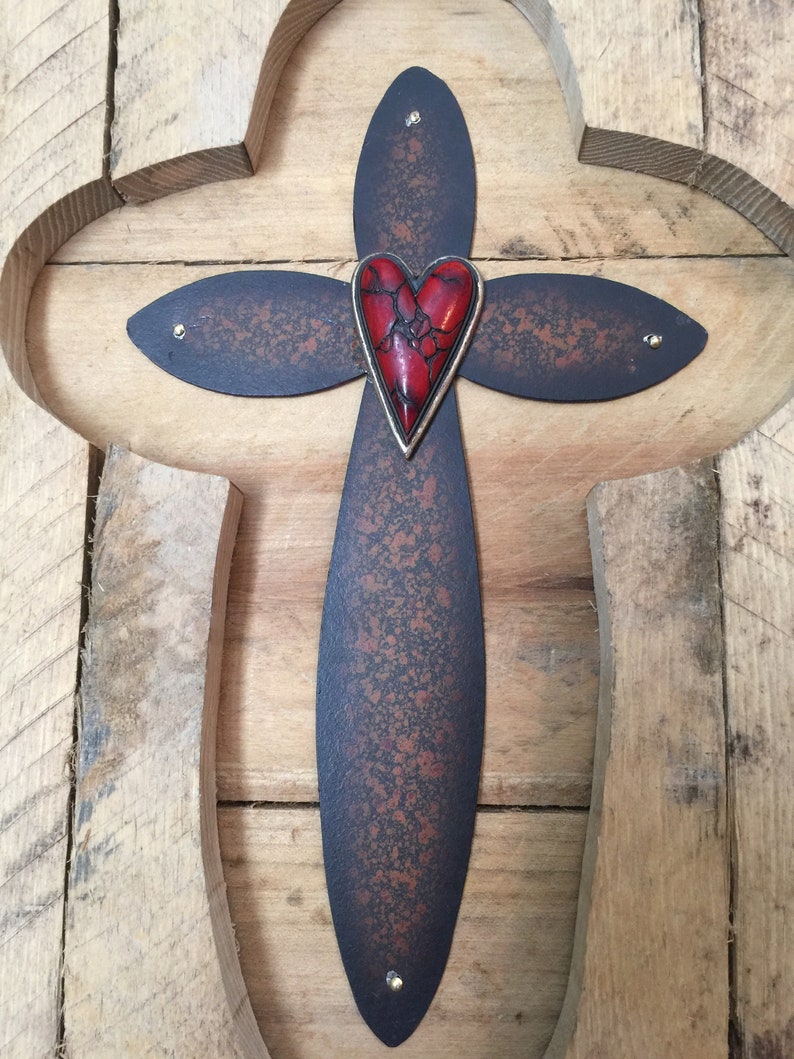 Cross Three Dimensional Wood Carving Metal Cross Red With | Etsy