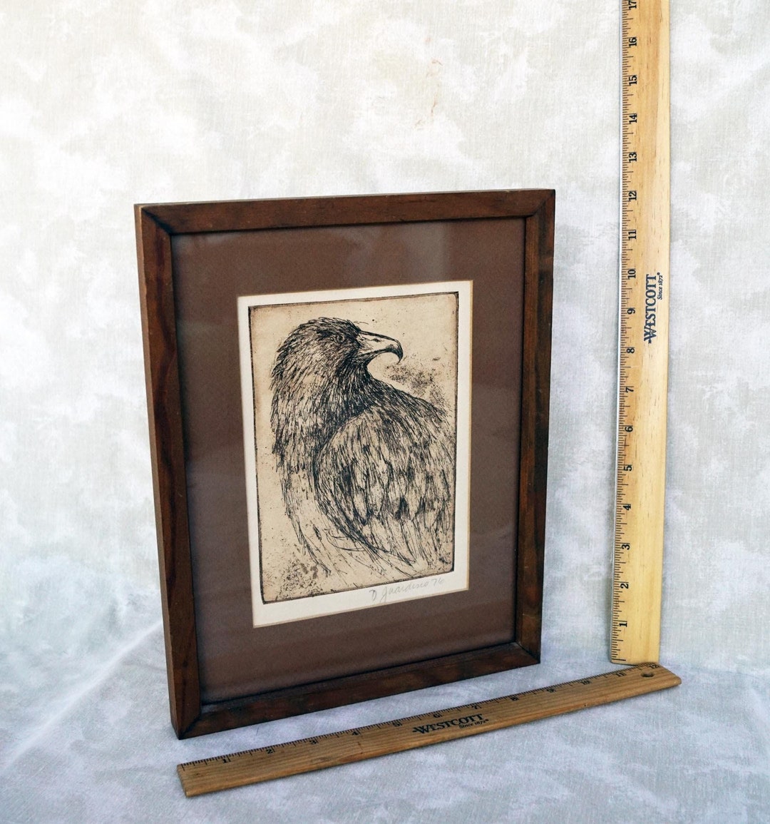 EAGLE ENGRAVING by D. GUARDINO donna Guardino Vintage 1970's Signed and ...