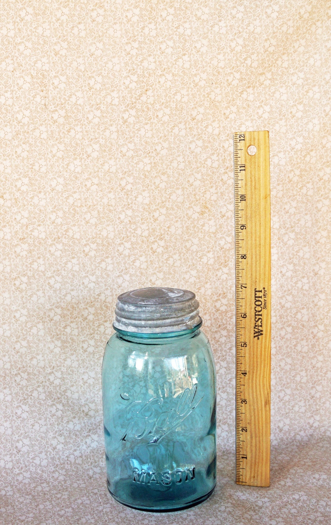 QUART BALL MASON Canning Jar - Beautiful Vintage Aqua Glass Canner ...