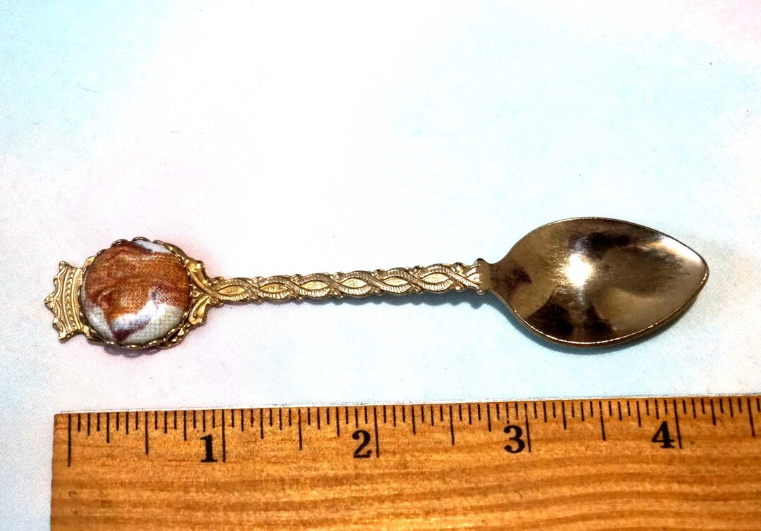 ANTIQUE SOUVENIR SPOON - Unmarked With Pretty Stone or Composite Handle ...