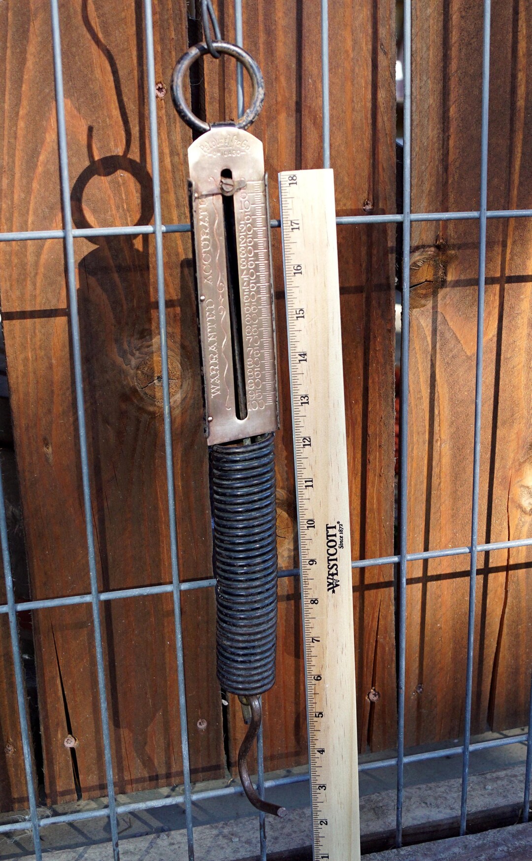 Antique PELOUZE Mfg. Co. Chicago - BRASS FACE Hanging Spring Scale ...