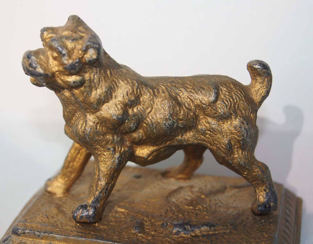 Antique CAST METAL DOG Statue - Bulldog or Terrier Canine With Stand ...