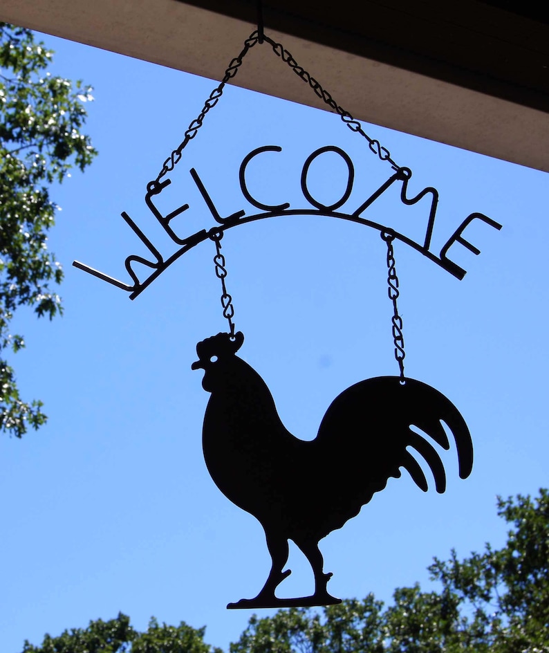 ROOSTER WELCOME SIGN - Metal Western, Farm or Rustic "folk" Decor ...