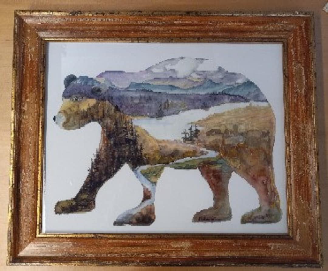 Framed "bear Scape #3" 22x17" Beveled Distessed Rustic Style Frame. - Etsy