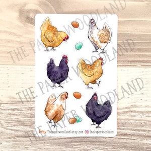 Chicken Planner Stickers, Cute Farm Stickers, Hand Drawn Watercolor Hen ...